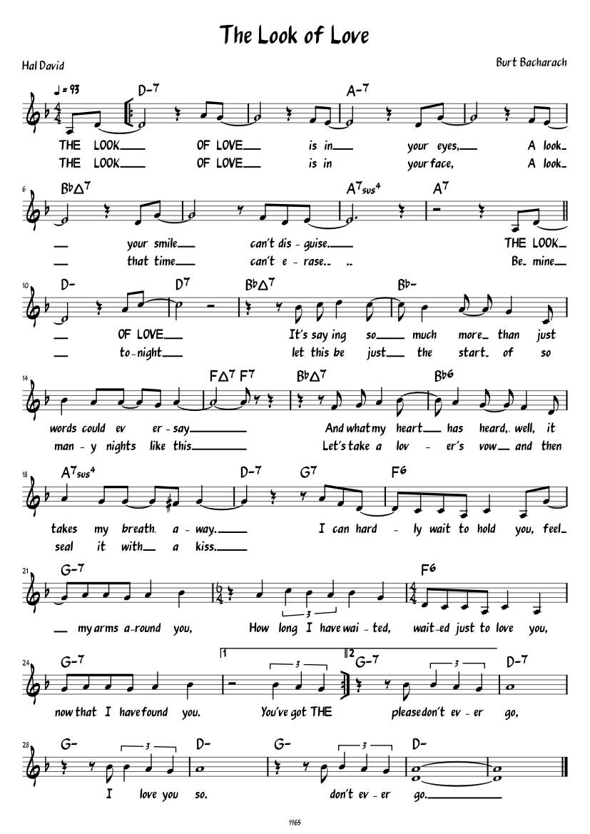 The Look of Love (Lead sheet with lyrics ) Sheet music for Piano (Solo ...