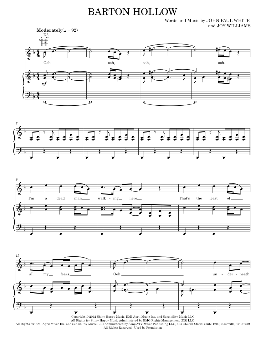 barton hollow Sheet music for Piano, Vocals: Music Notes