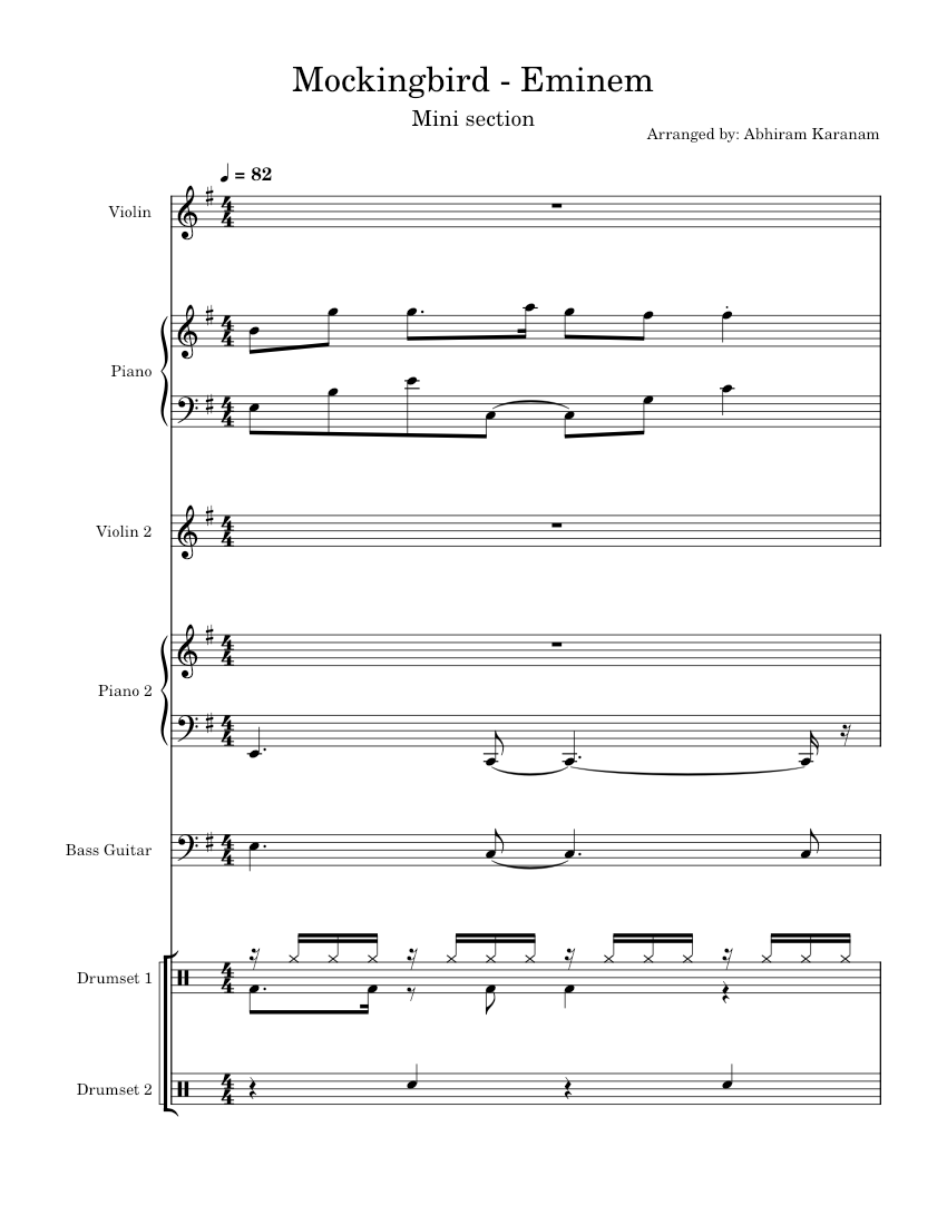 Mockingbird - Eminem section Arr. Abhiram Karanam Sheet music for Piano ...