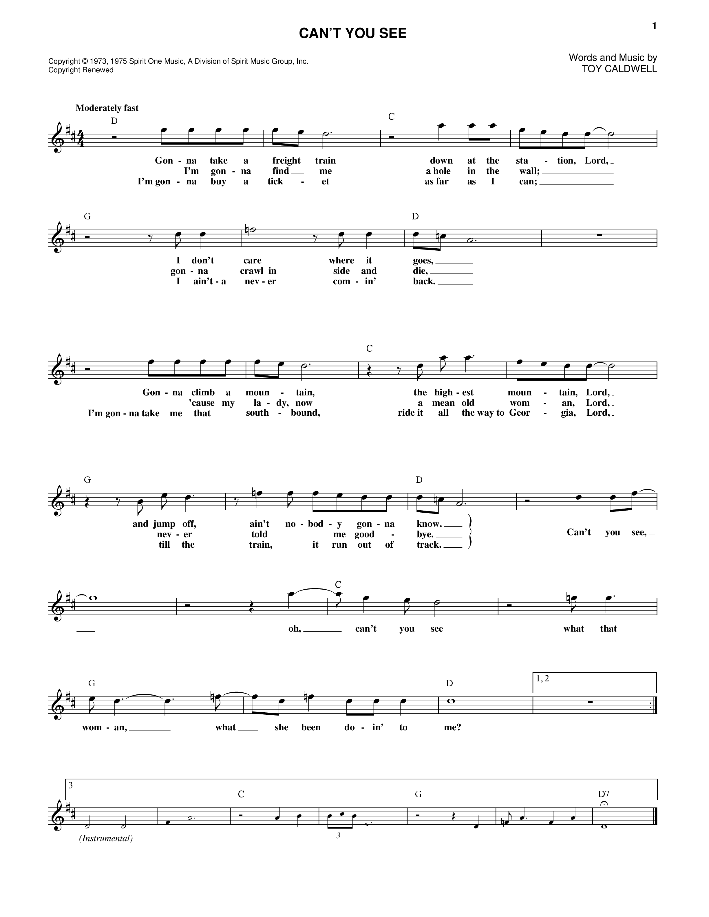 Play Official version of Can't You See sheet music by The Marshall ...