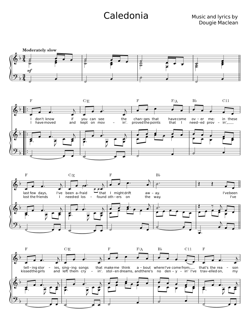 Caledonia - Dougie MacLean Sheet Music for Piano, Synthesizer (Mixed ...