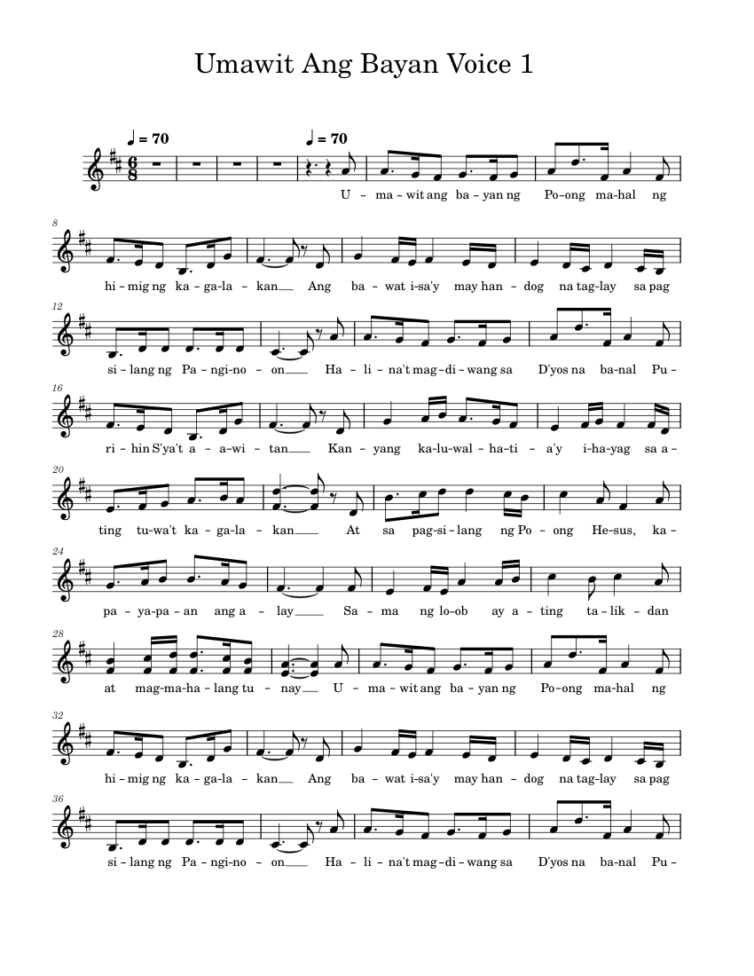 Umawit Ang Bayan Voice 1 Sheet music for Piano (SATB) Easy | Musescore.com