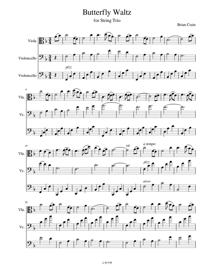Butterfly Waltz - Brian Crain.3 Sheet music for Viola, Cello (Mixed ...