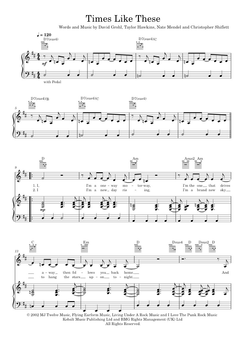 Times Like These Sheet music for Piano, Vocals by Live Lounge Allstars ...