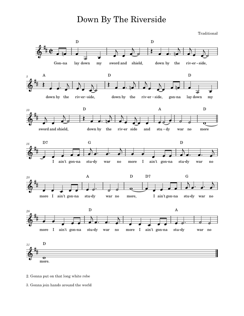Down by the riverside – Misc Traditional Sheet music for Piano (Solo ...