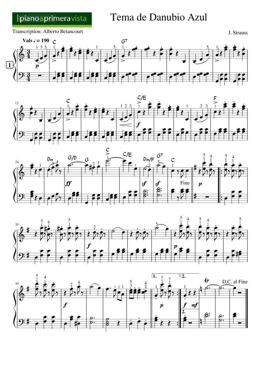 Danubio Azul Sheet music for Piano (Solo) | Musescore.com