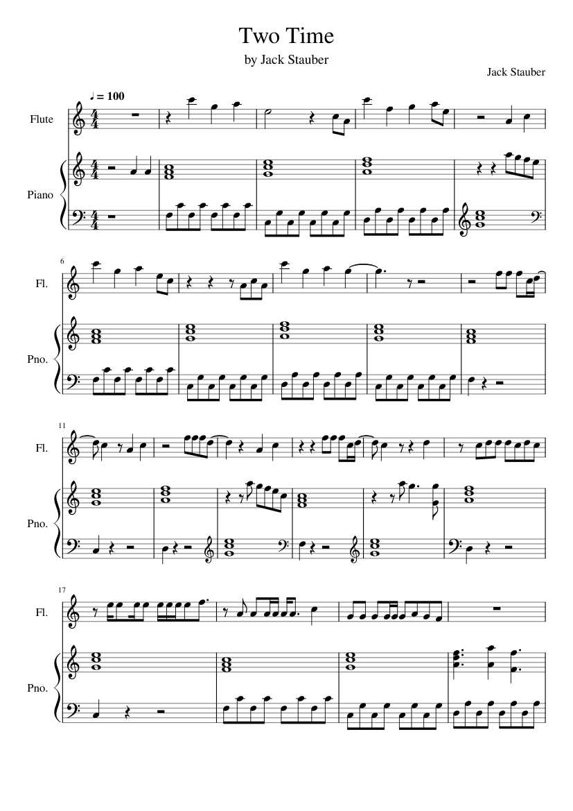 Two Time - Jack Stauber. Piano and Flute Sheet music for Piano, Flute (Solo) | Musescore.com