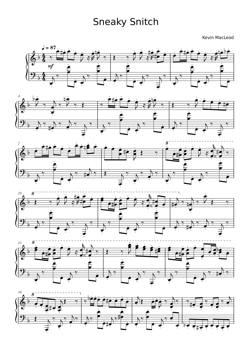 Sneaky Snitch – Kevin MacLeod Sheet music for Piano (Solo) | Musescore.com