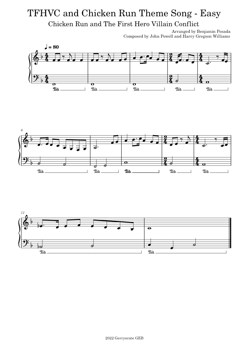 Chicken run – John Powell TFHVC and Chicken Run Theme Song - Easy Sheet ...
