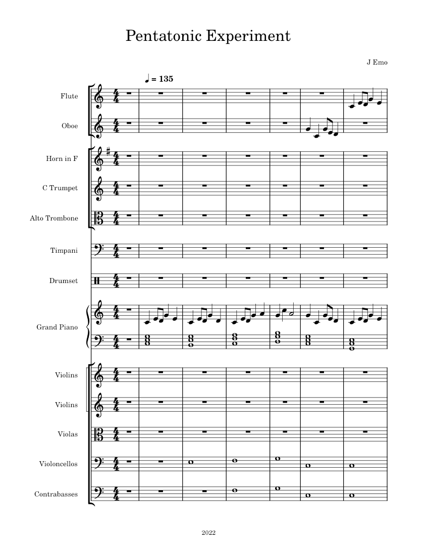 Pentatonic Experiment Sheet music for Piano, Trombone alto, Flute, Oboe ...