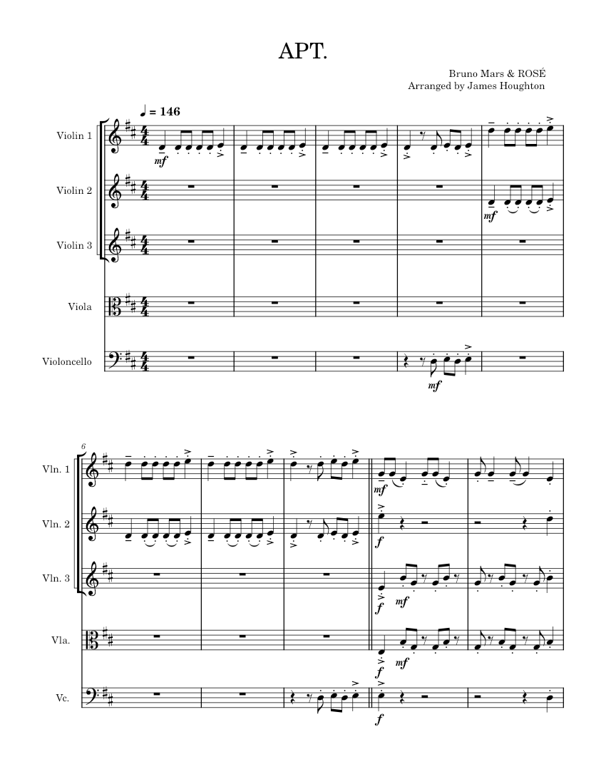 APT. fullscore Sheet Music for Violin, Viola, Cello (Mixed Quintet ...