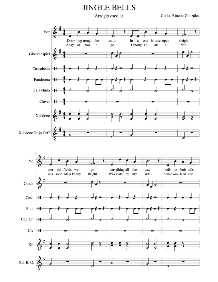 JINGLE BELLS orff medio Sheet music for Vocals, Glockenspiel, Xylophone ...