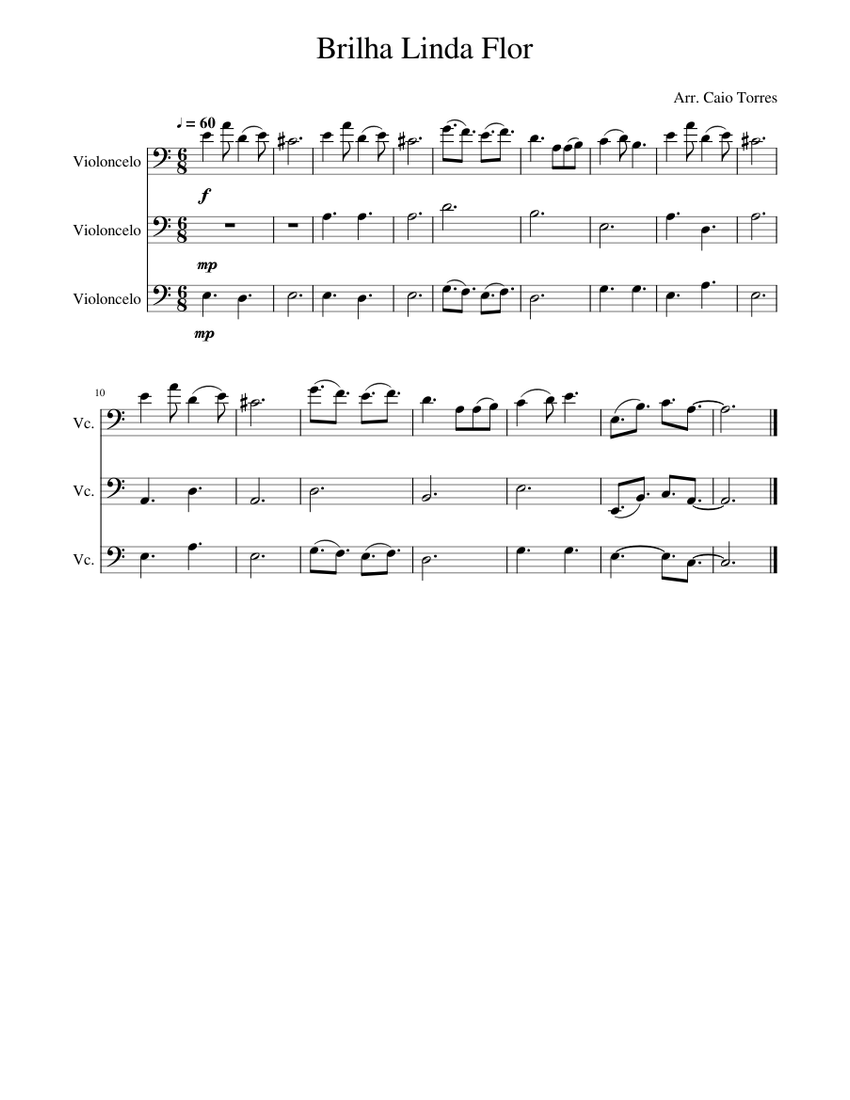Brilha Linda Flor Sheet music for Cello (Mixed Trio) | Musescore.com