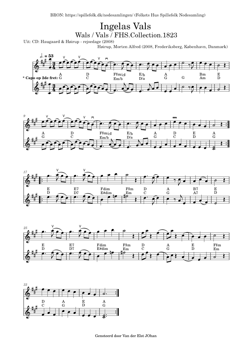 Ingelas Vals (FHS.Collection.1823) Sheet music for Violin (String Duet ...