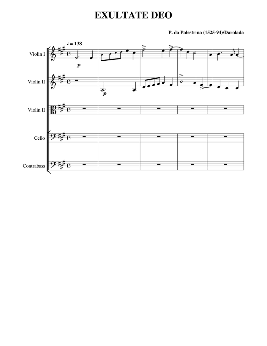 Palestrina.Arreglo quinteto de cuerda.Exultate Deo Sheet music for ...