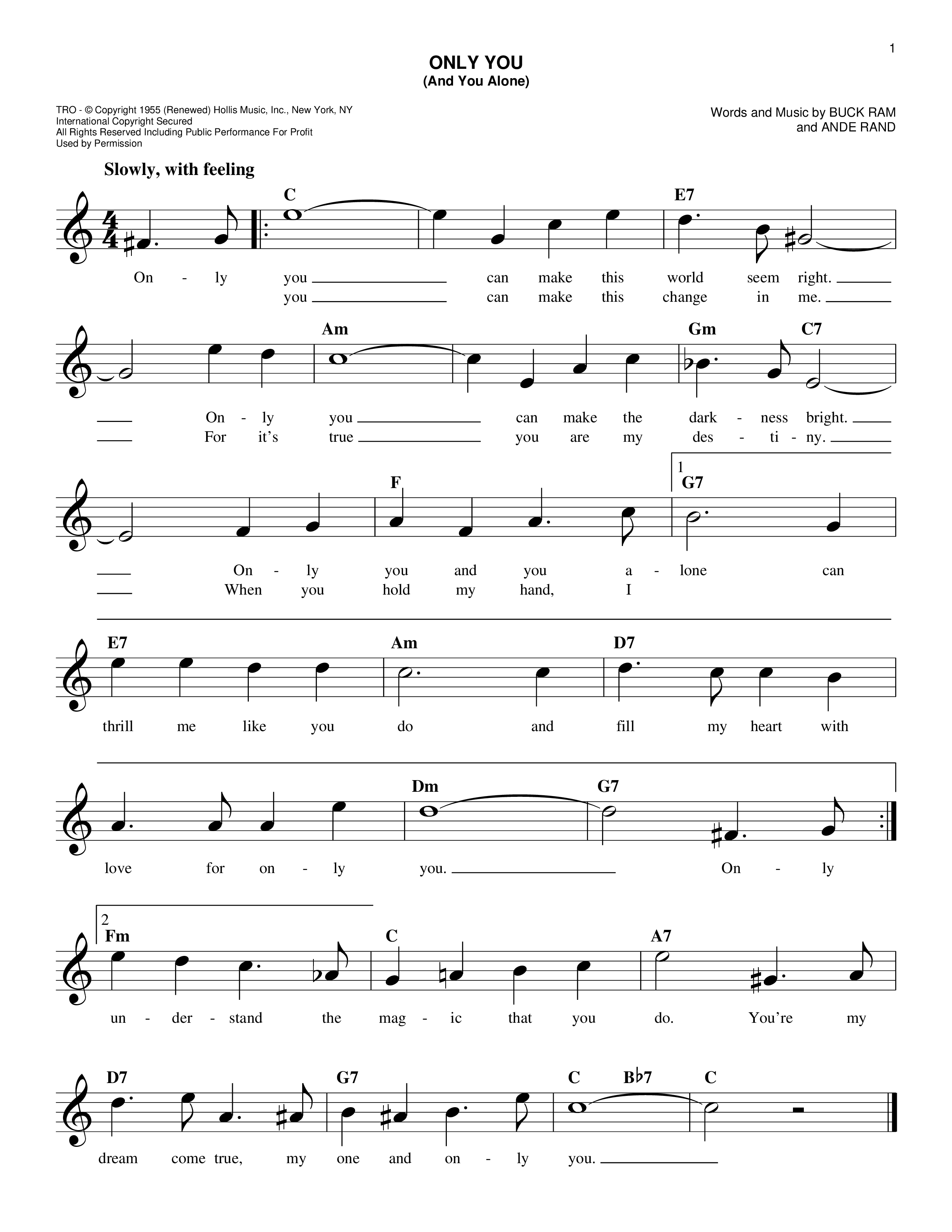 Play Official version of Only you sheet music by The Platters for Vocals | MuseScore.com