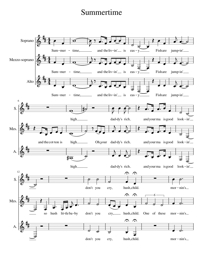 Summertime Sheet music for Soprano, Alto, Mezzo soprano (Choral ...