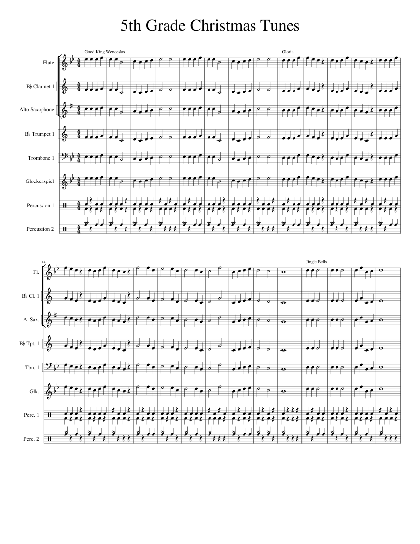 5th_Grade_Christmas_Tunes Sheet music for Trombone, Flute, Clarinet in ...