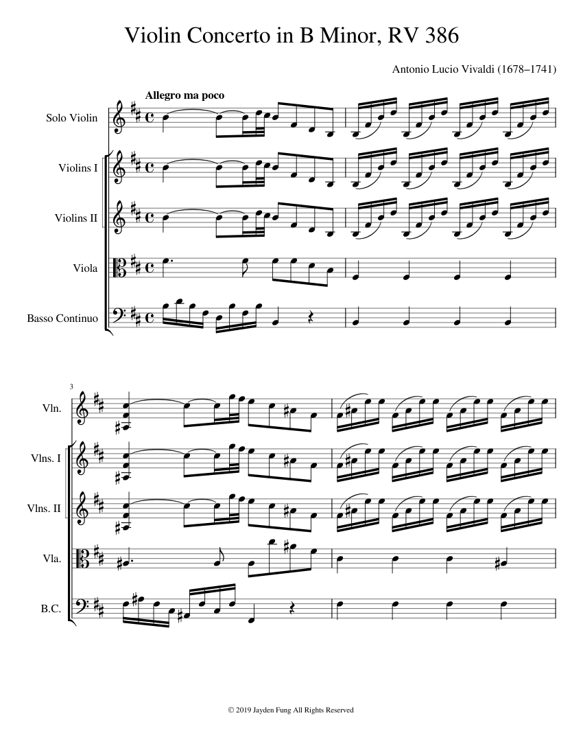 Vivaldi—Violin Concerto in B Minor, RV 386 Sheet music for Violin, Viola, Cello, Strings group ...