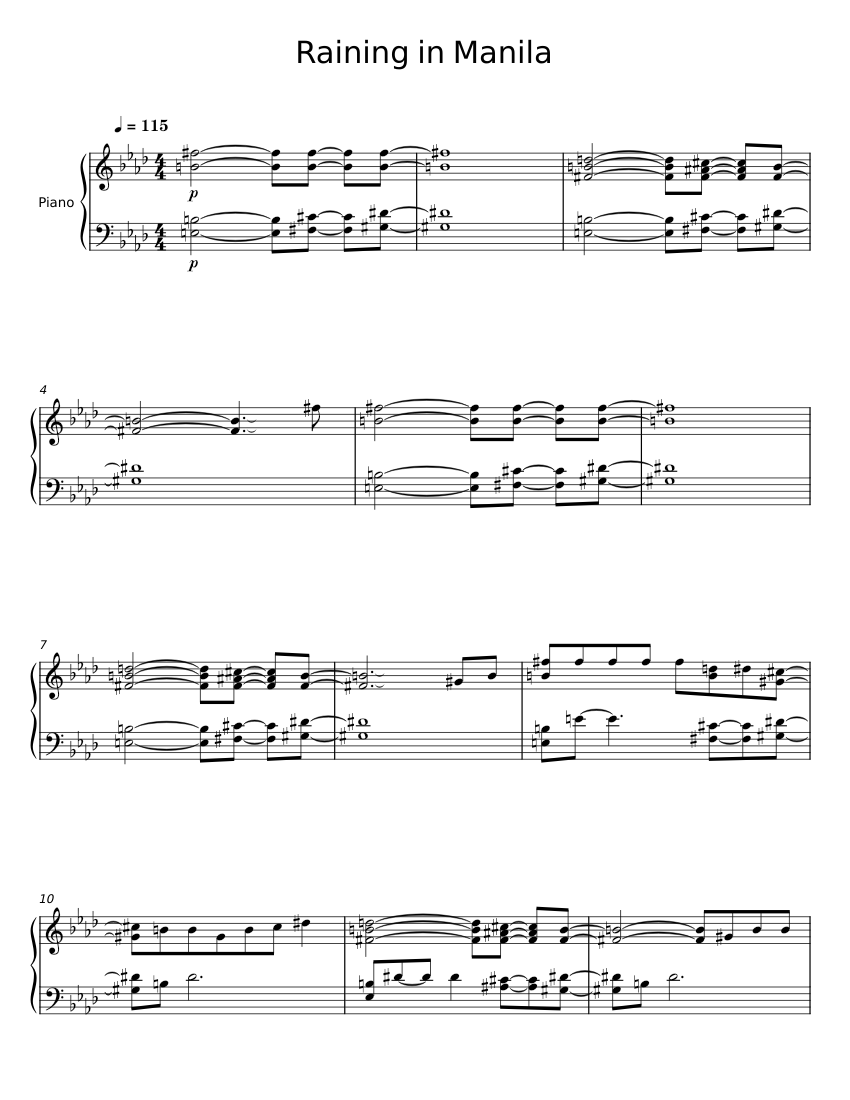 Raining in Manila Sheet music for Piano (Solo) | Musescore.com