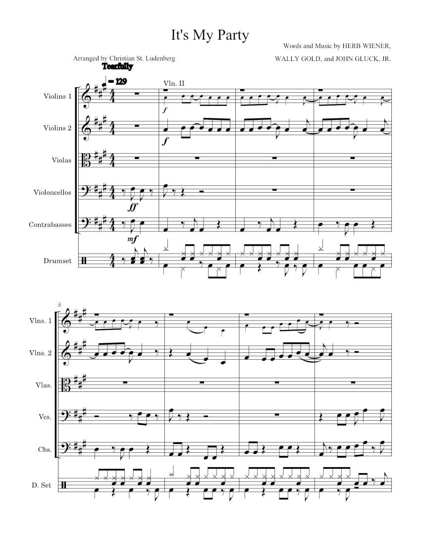 It's My Party – Lesley Gore Sheet music for Drum group, Strings group (String Ensemble ...