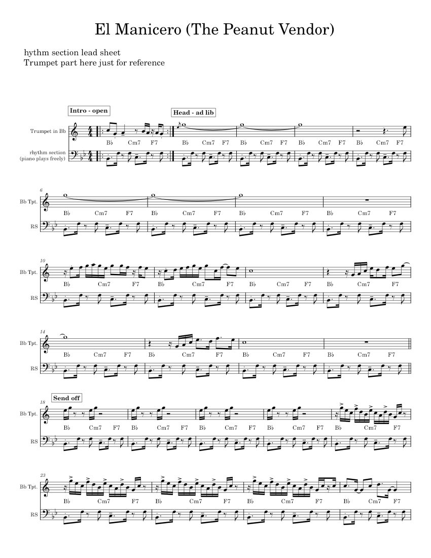 El Manicero Sheet Music with Chords for Bass guitar, Trumpet other ...