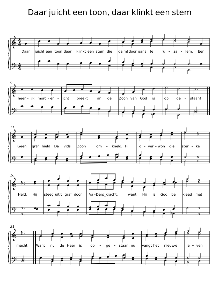 Daar juicht een toon, daar klinkt een stem Sheet Music for Piano (Piano ...