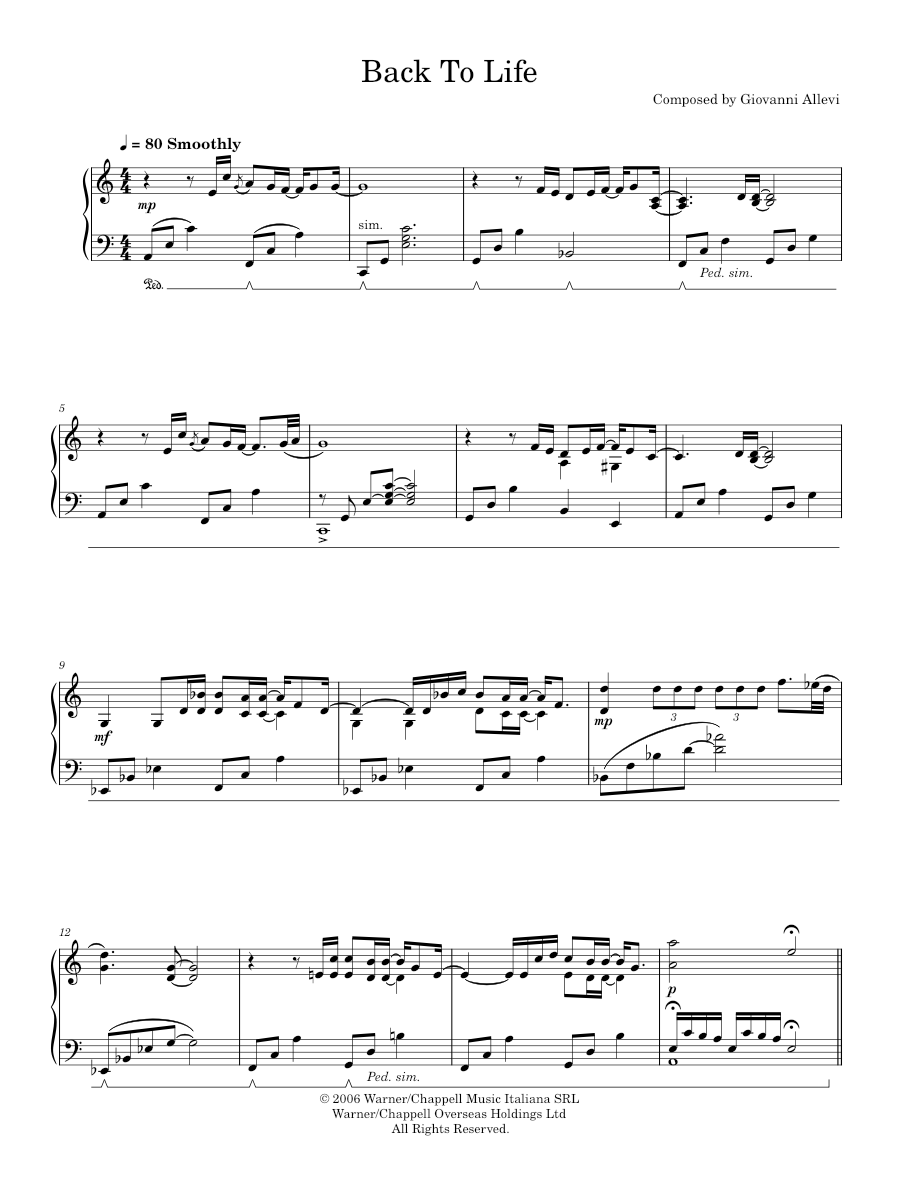 Play Official version of Back To Life Sheet Music by Giovanni Allevi ...