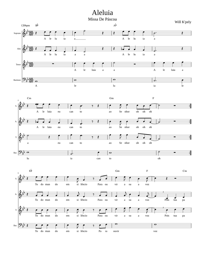 Aleluia Sheet music for Soprano, Alto, Tenor, Baritone (Choral ...