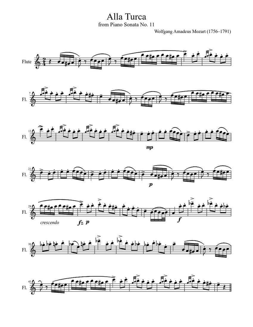 Alla Turca Sheet music for Flute (Solo) | Musescore.com