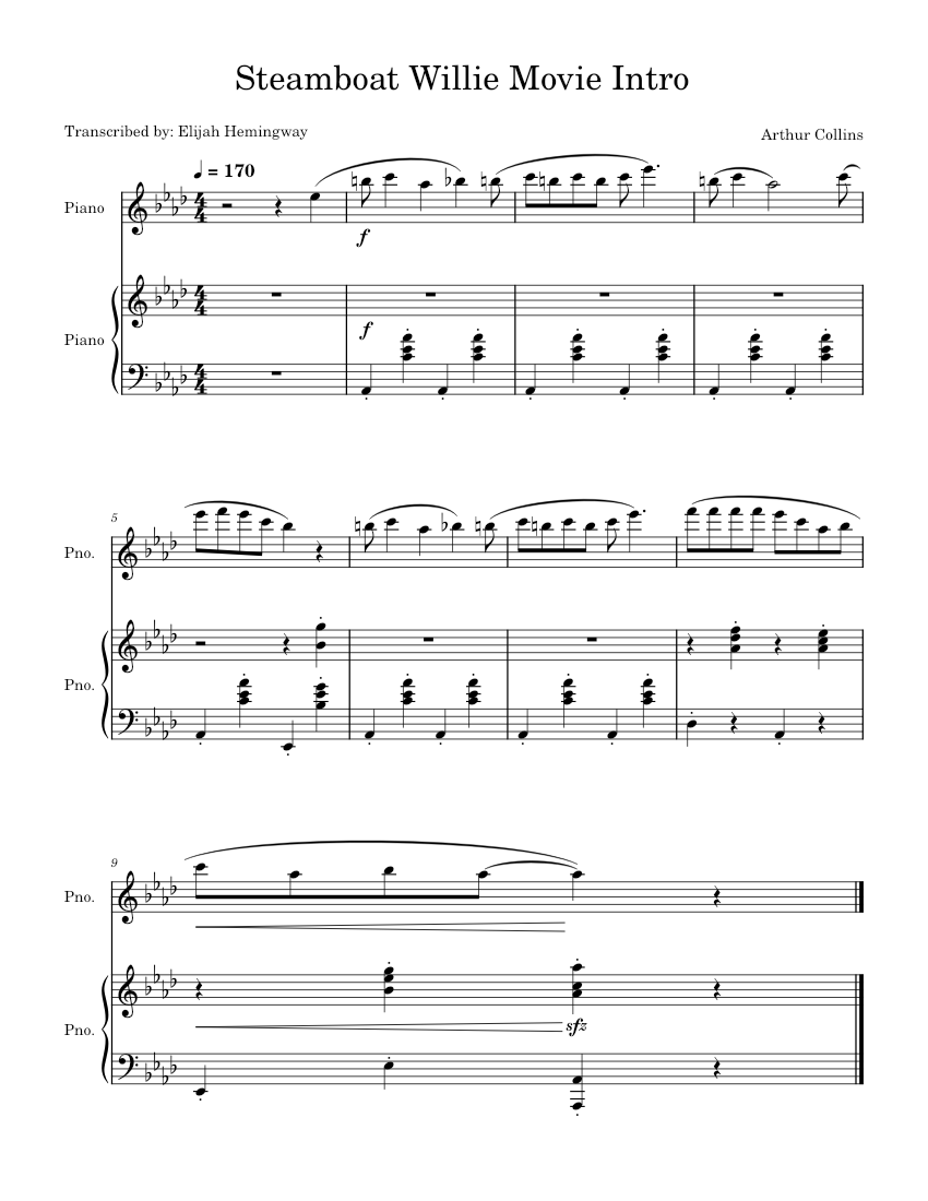 [TRANSCRIPTION] Mickey Mouse Steamboat Willie Movie Intro - Arthur ...