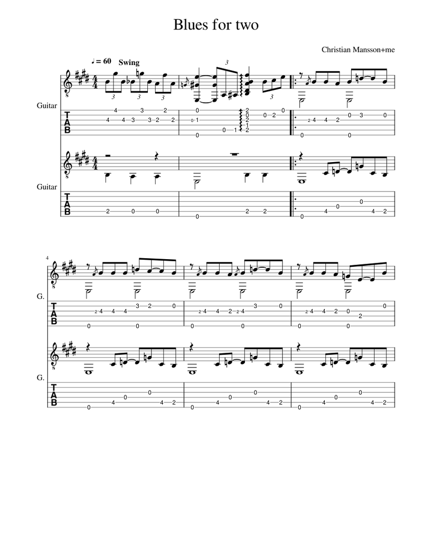 Blues for two Sheet music for Guitar (Mixed Duet) | Musescore.com