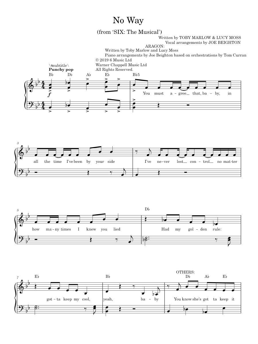 Play Official version of Six the musical - no way sheet music by Misc ...