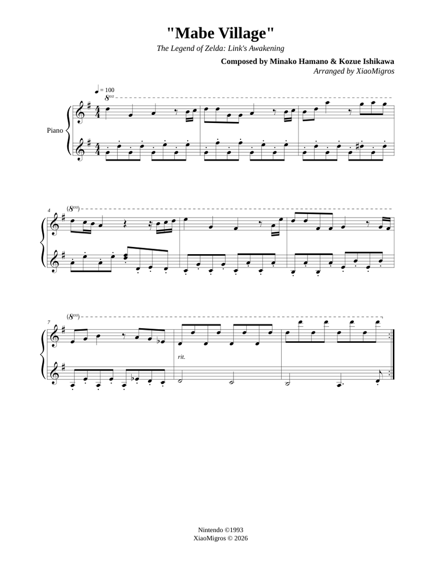 Mabe Village - The Legend of Zelda: Link's Awakening Sheet music for ...