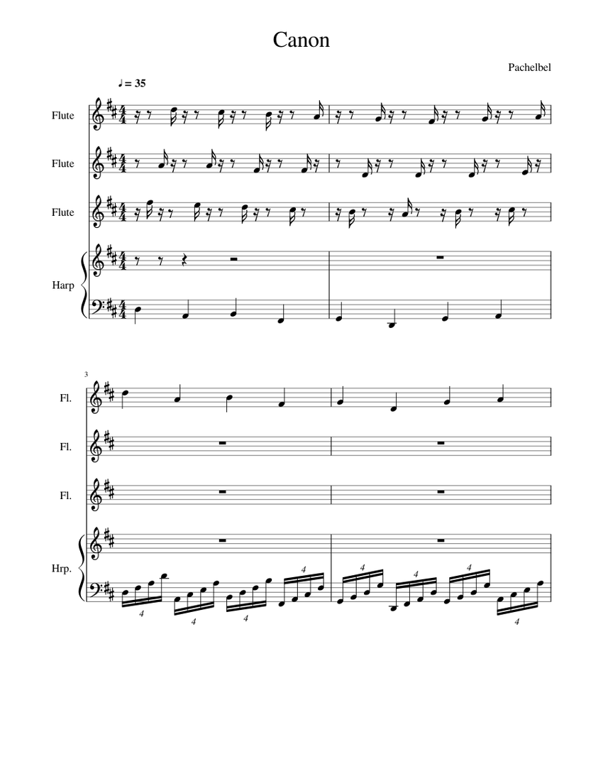 Canon Sheet music for Flute, Harp (Mixed Quartet) | Download and print ...