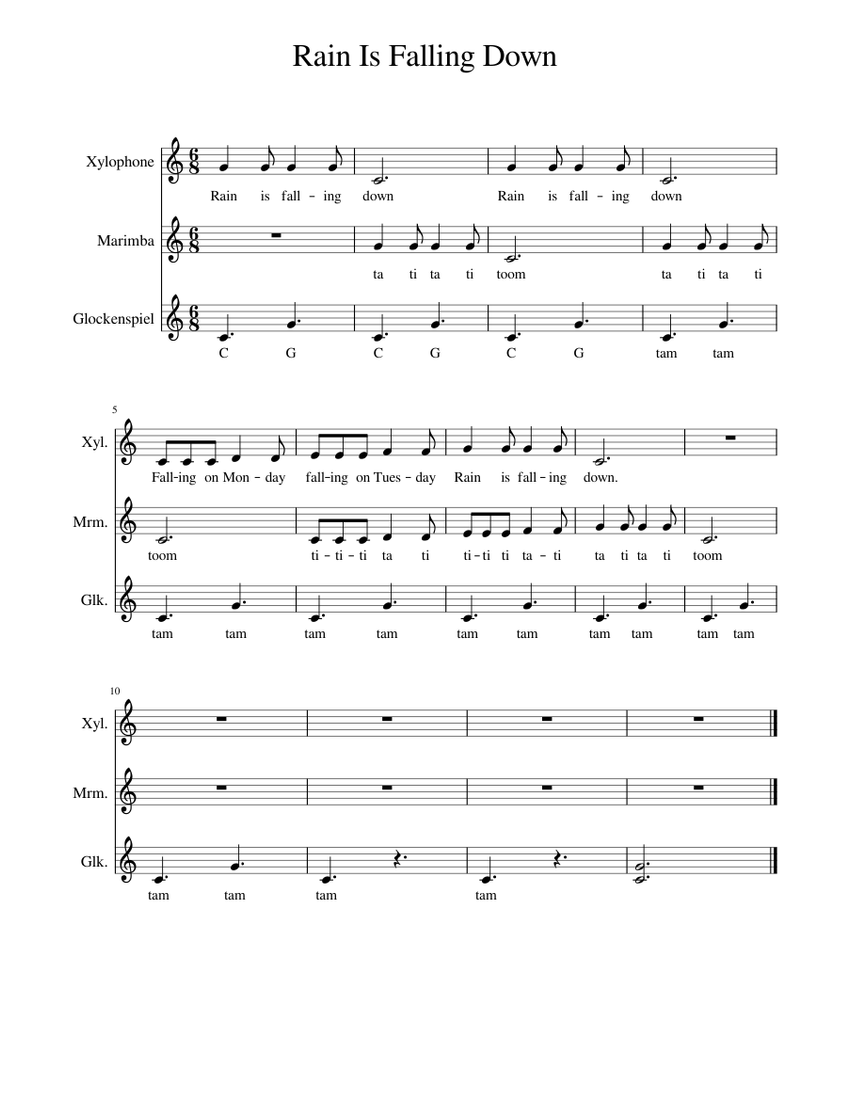Rain Is Falling Down Sheet music for Glockenspiel, Marimba, Xylophone ...