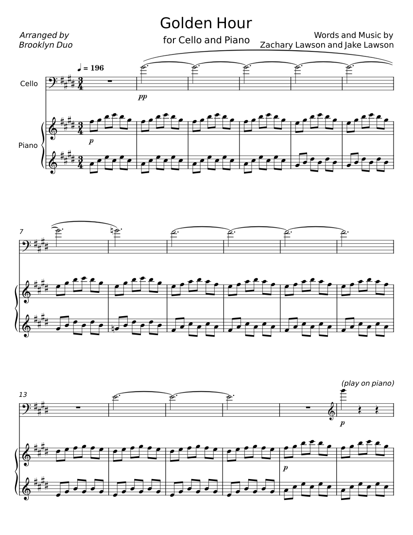 golden hour - JVKE Sheet music for Piano, Cello (Solo) | Musescore.com
