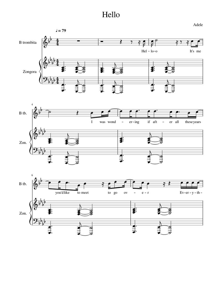 Hello Sheet music for Piano, Trumpet in b-flat (Solo) | Musescore.com