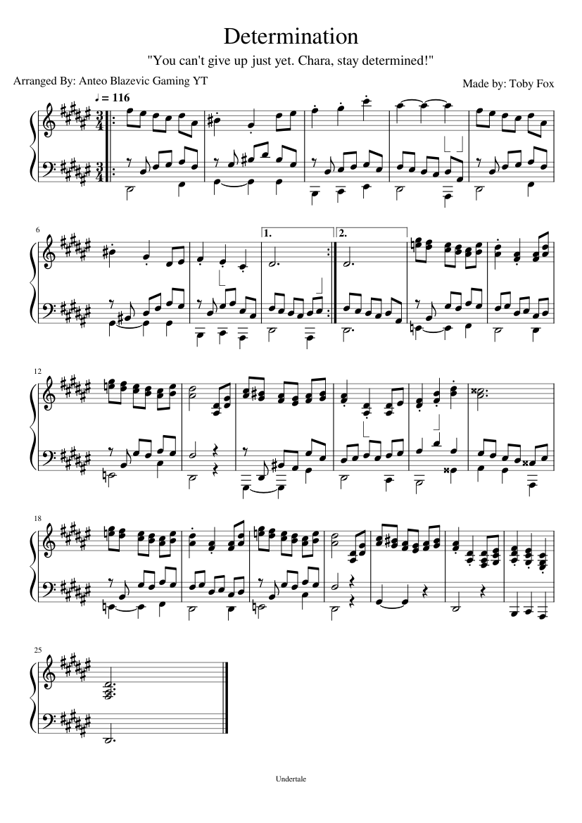 Undertale OST Song 7: | Determination Sheet music for Piano (Solo ...