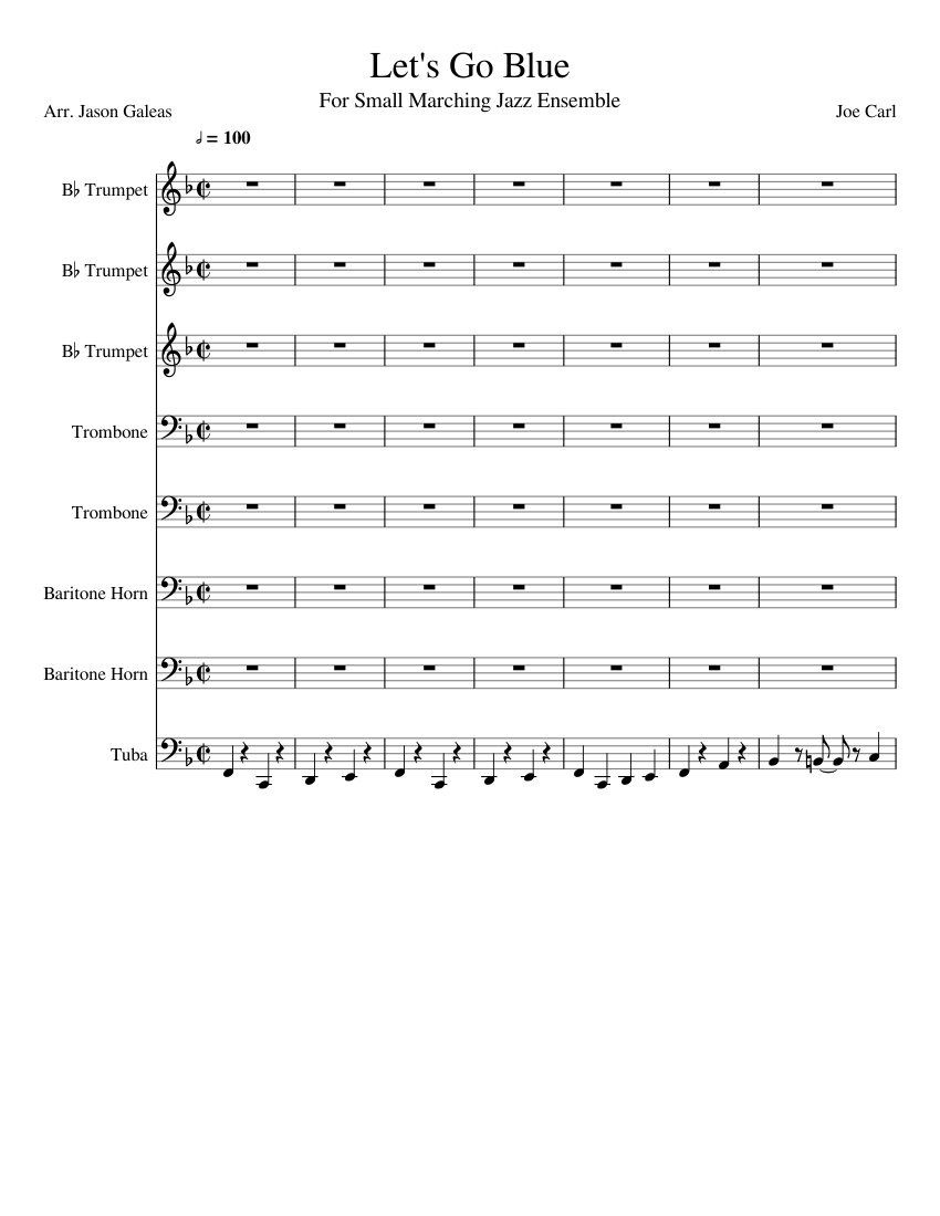 Let's Go Blue Sheet music for Trumpet (In B Flat), Trombone, Tuba, Baritone Horn (Brass Ensemble ...