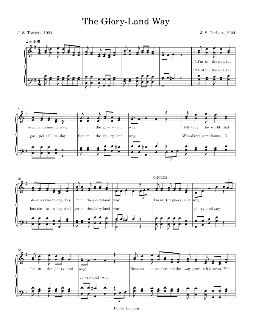 The Glory-Land Way Sheet Music for Piano (SATB) Easy | MuseScore.com