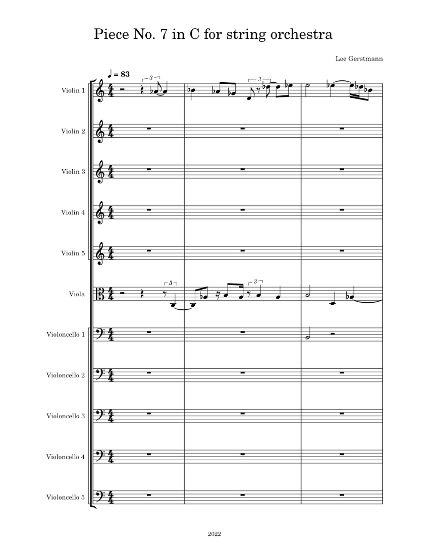 Piece No. 7 in C for string orchestra Sheet music for Violin, Viola ...