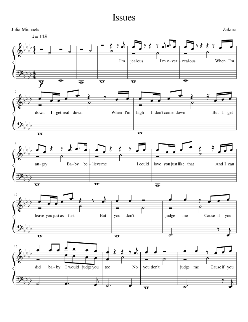 Julia Michaels - Issues Sheet Music for Piano (Solo) | MuseScore.com