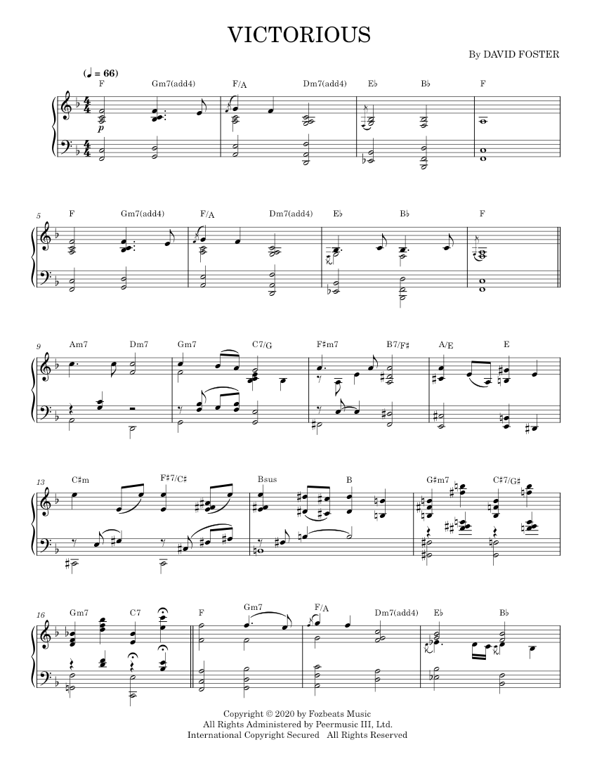 Play Official version of Victorious sheet music by David Foster for ...