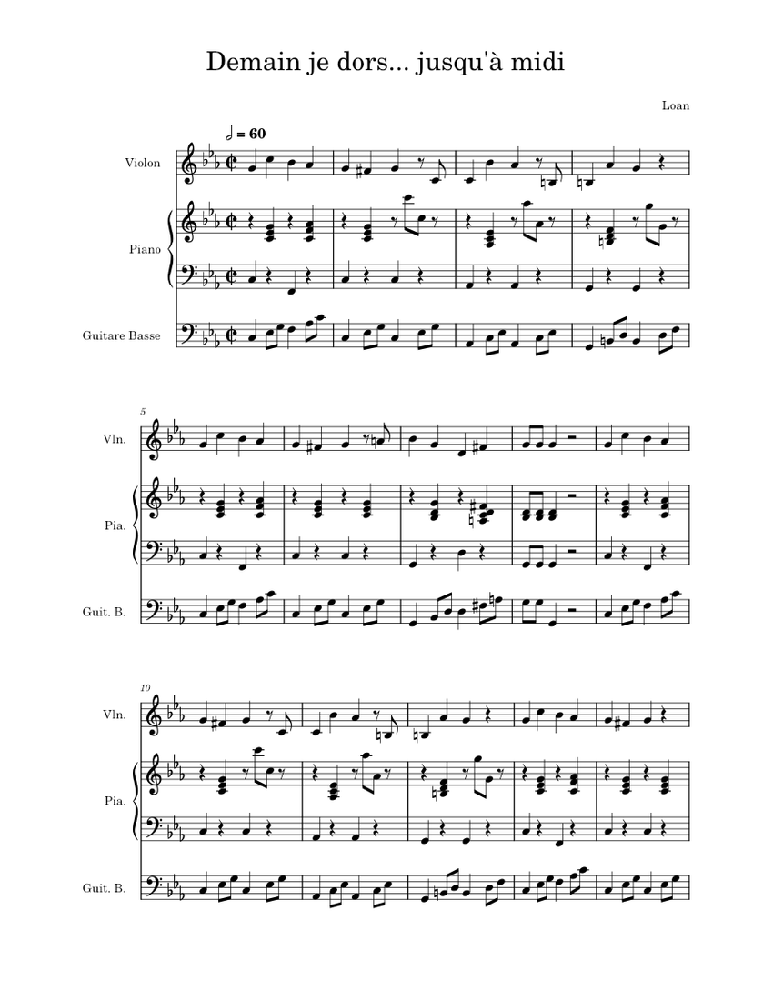 Demain je dors jusqu'à midi – Phillipe Clay (Loan) Sheet music for ...