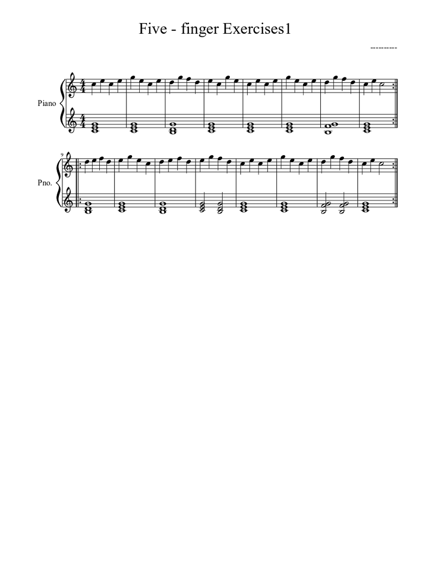 Five-Finger Exercises 1 Sheet music for Piano (Solo) | Download and ...