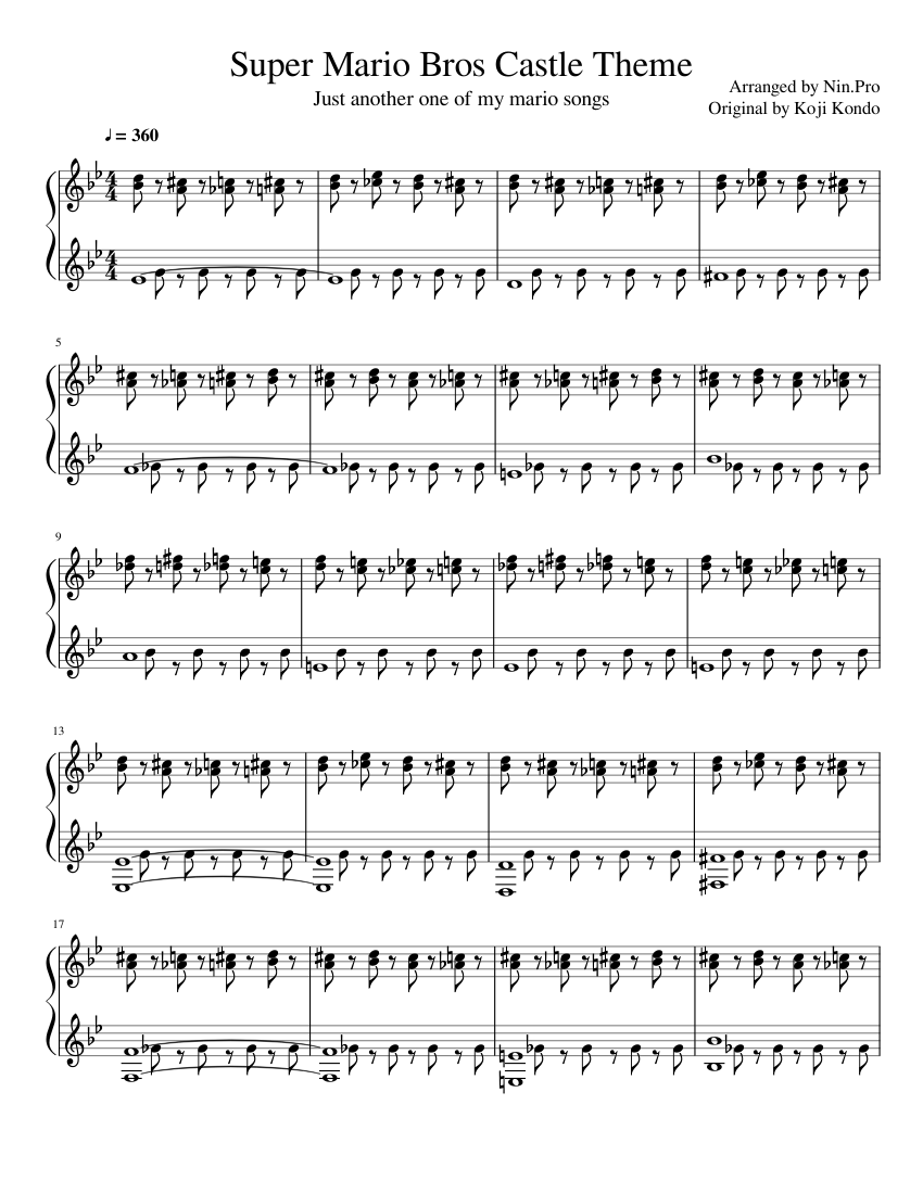 Super Mario Bros Castle Theme Sheet music for Piano (Solo) Easy ...