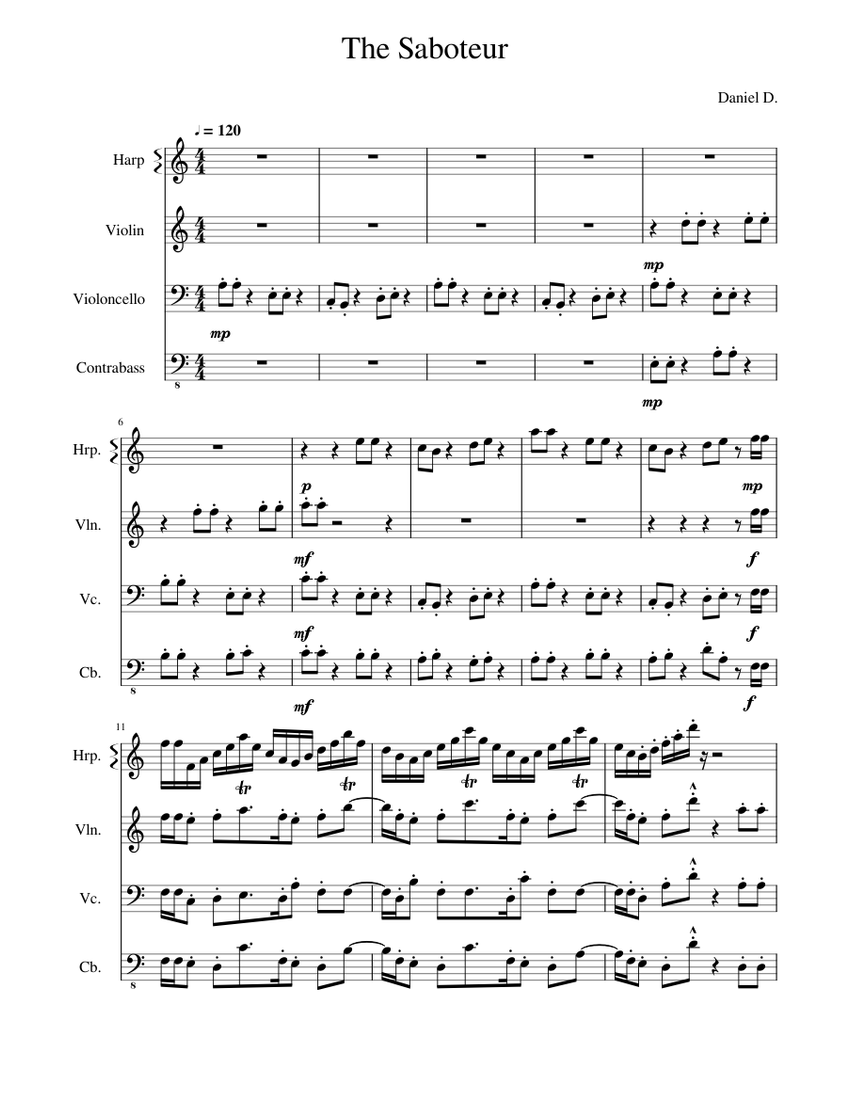 The Saboteur Sheet music for Contrabass, Violin, Cello, Harp (Mixed ...