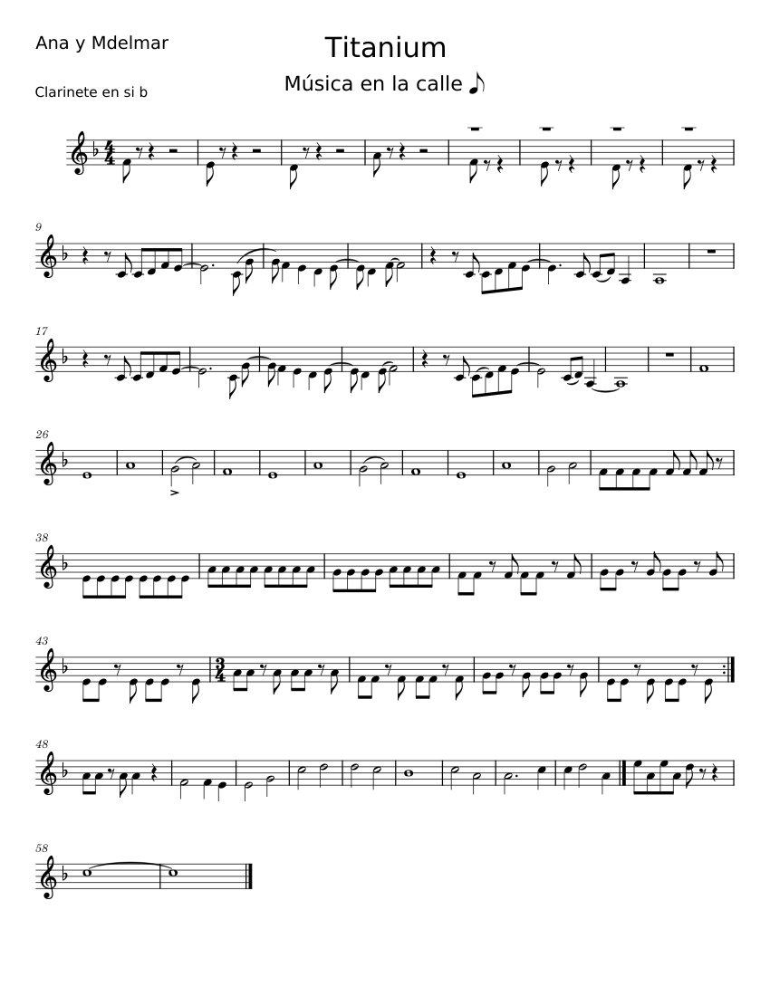 Titanium - David Guetta Sheet Music for Clarinet in b-flat (Solo) | MuseScore.com