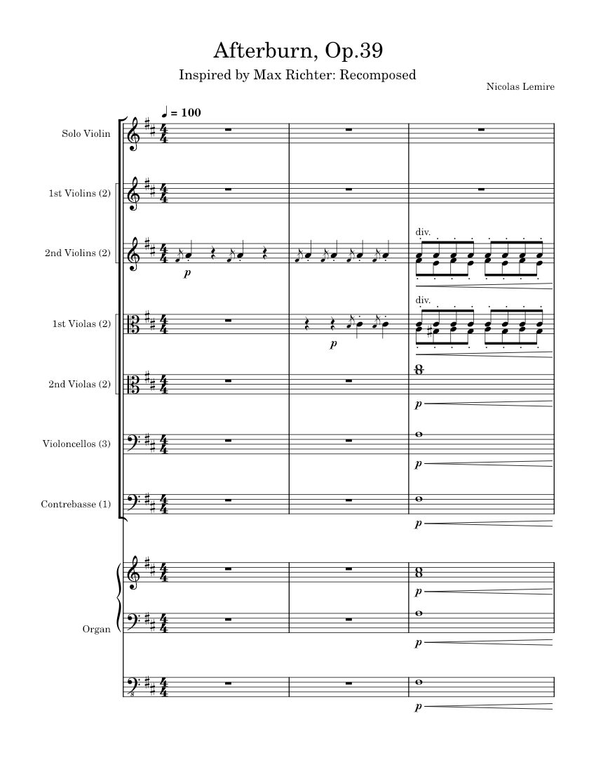 Afterburn, Op.39 Sheet Music for Organ, Contrabass, Violin, Strings ...